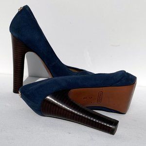 Coach | Shoes | Coach Breana Blue Suede Peep Toe Heels | Poshmark